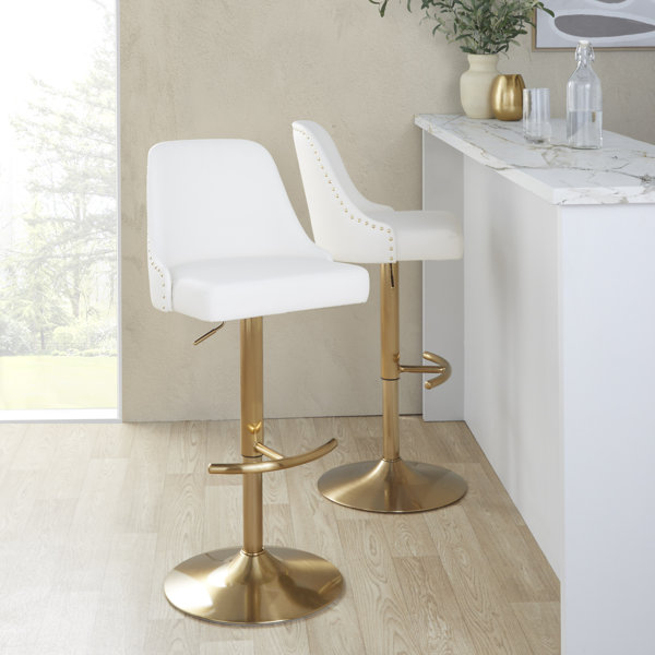 LumiSource Studded Marcel Adjustable Barstool With Rounded T Footrest - Set Of2 | Wayfair